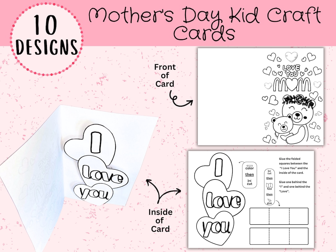 Printable Mother's Day Craft Cards PDF Kids DIY Coloring & Cutout ...