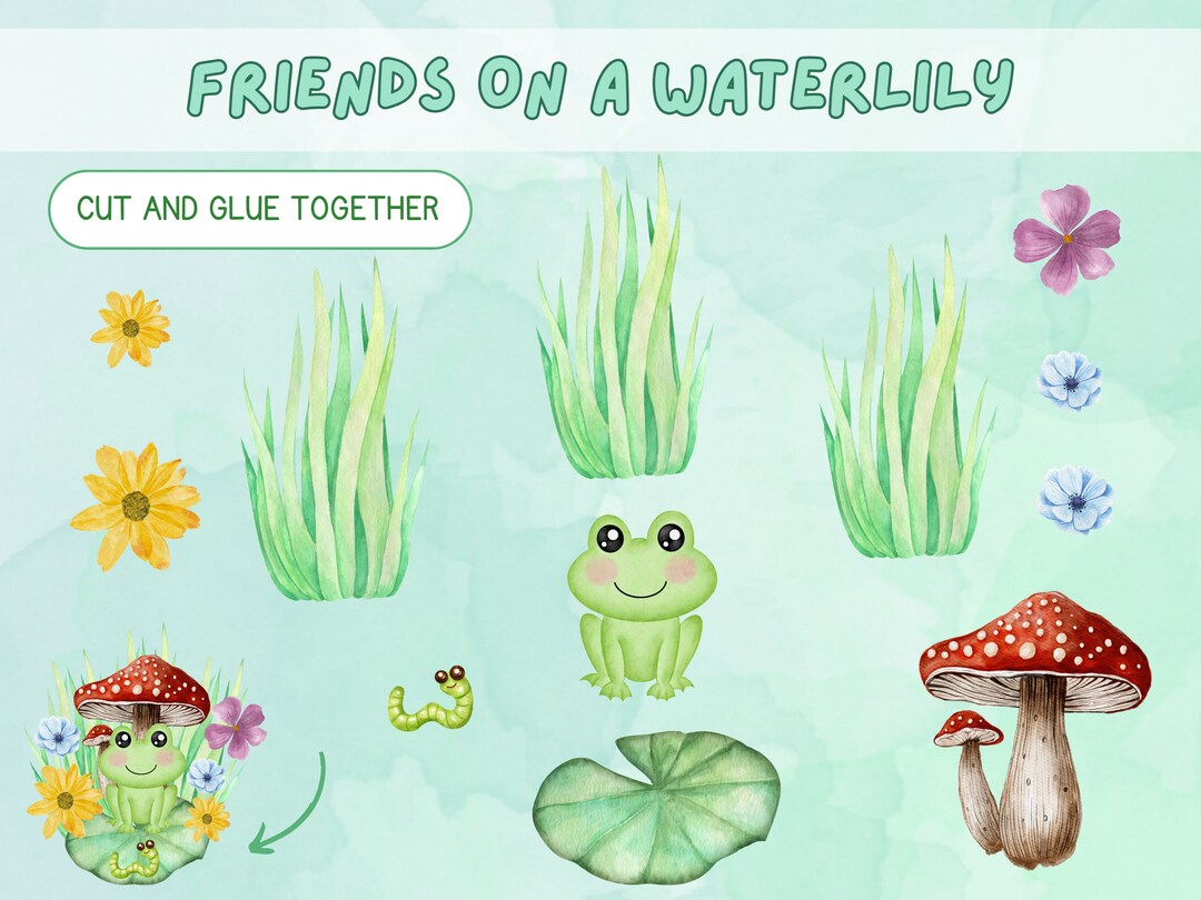 Spring Waterlily Frog DIY Kit Kids' Craft Activity PDF, Cut and Glue ...