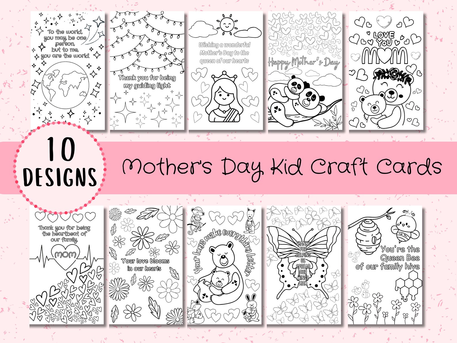 Printable Mother's Day Craft Cards PDF Kids DIY Coloring & Cutout ...