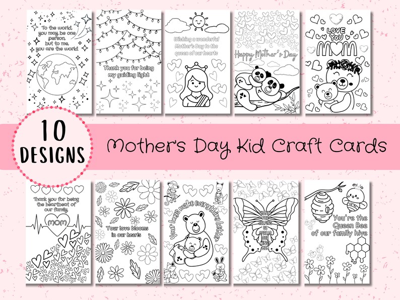 Printable Mother's Day Craft Cards PDF Kids DIY Coloring & Cutout ...