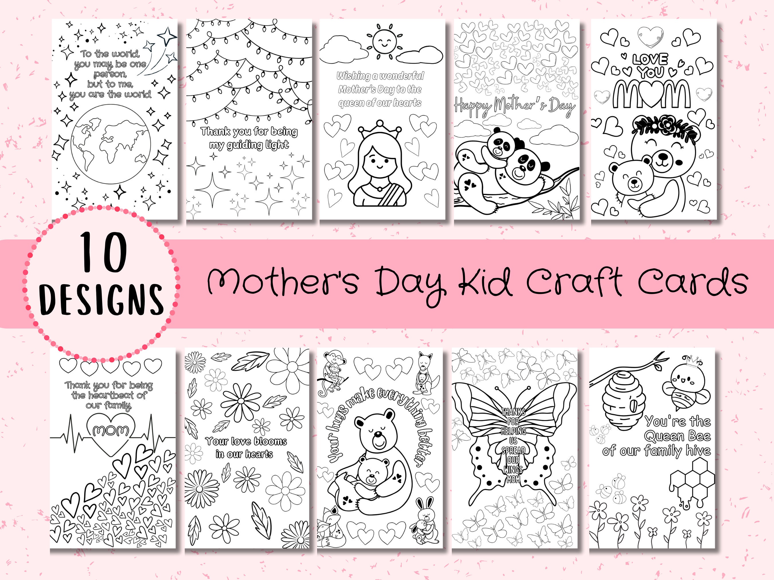 Printable Mother's Day Craft Cards PDF Kids DIY Coloring & Cutout ...