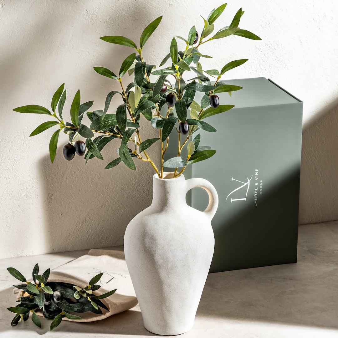 Faux Olive Branch Arrangement, Neutral Vase, Modern Nordic Decor - Etsy