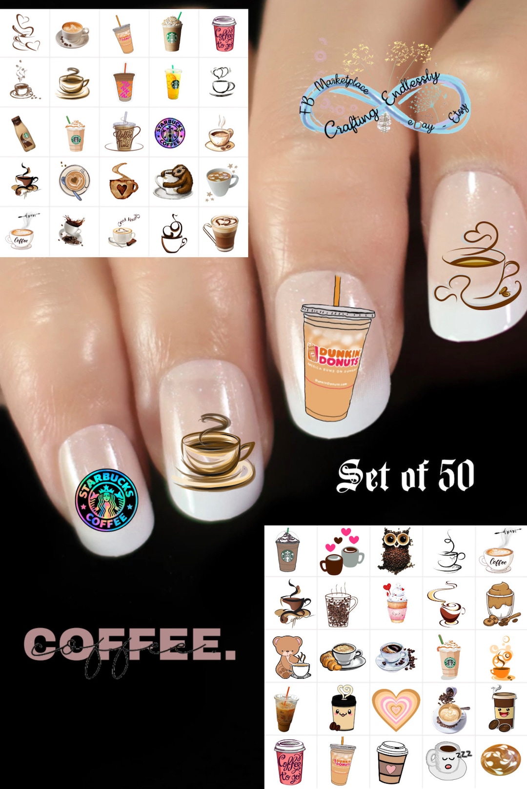 Coffee Nail Art Waterslide Decal Set of 50 + Bonus, Instructions, - Etsy