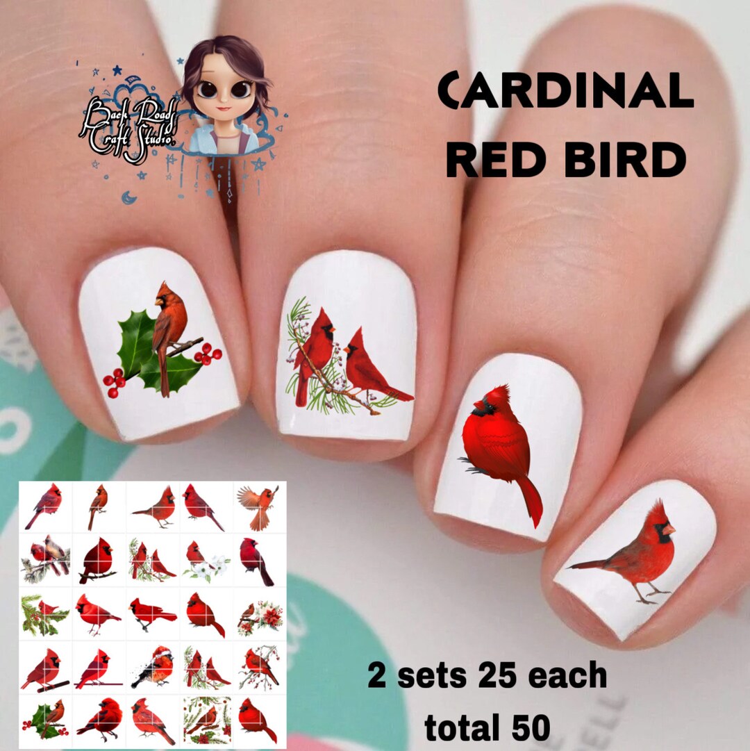 Cardinal Red Bird Nail Art Waterslide Decals Set of 50 + Bonus ...