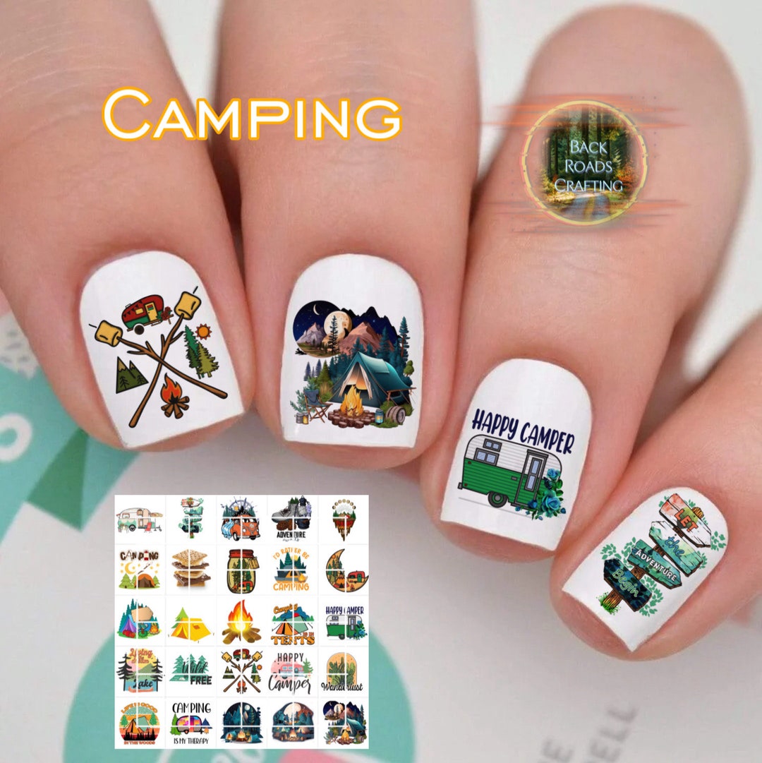 Camping 1 Nail Art Waterslide Decals Set of 50 Bonus, Instructions, - Etsy