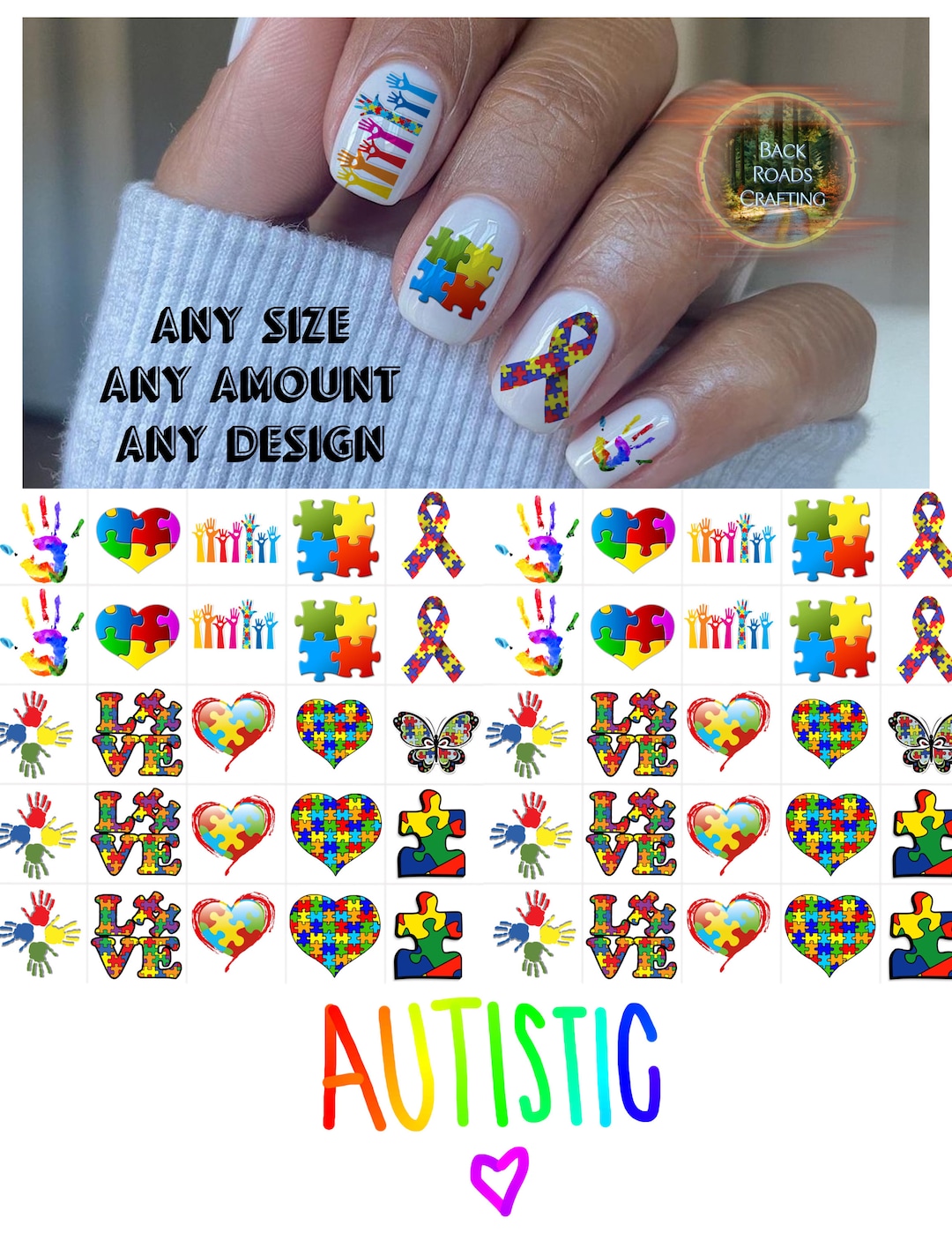 Autism Nail Art Waterslide Sticker Decals Set of 50 Bonus, Instructions ...