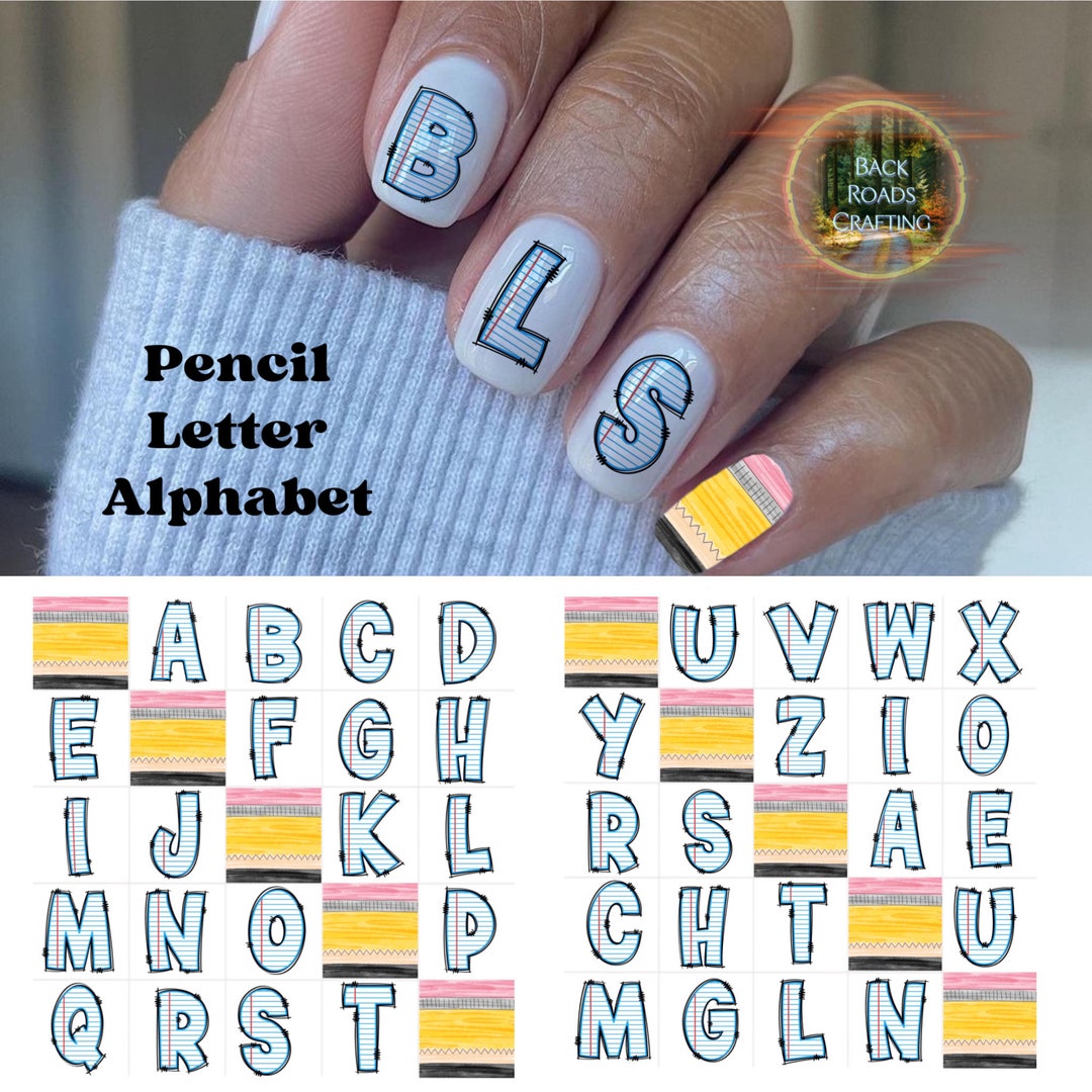 Pencil Letter Alphabet Nail Art Waterslide Stickers Decals Set of 50 ...