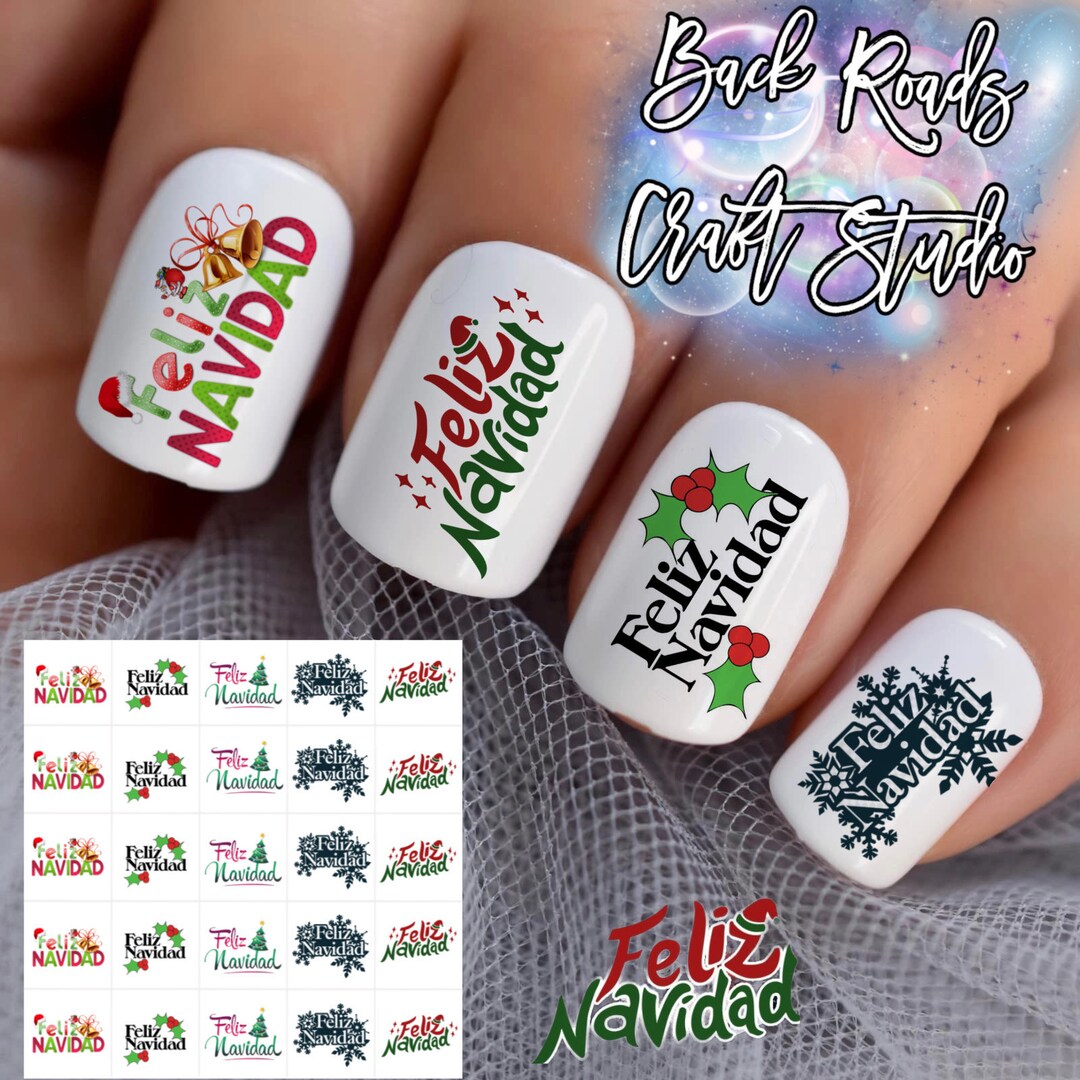 Feliz Navidad Nail Art Waterslide Decal Set of 50 Bonus , Instructions ...