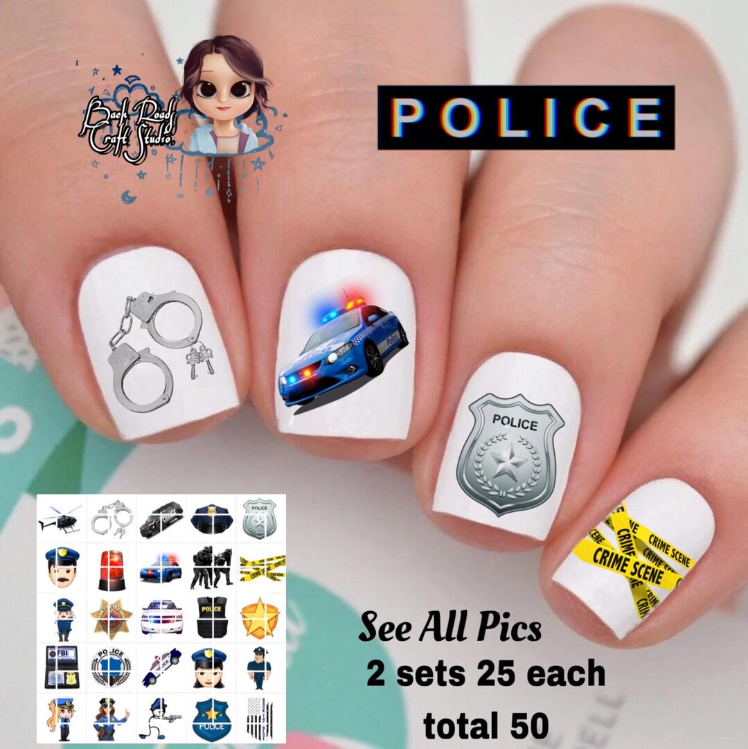 Police Law Cop Nail Art Decals Waterslide Stickers Set of 50 Bonus ...