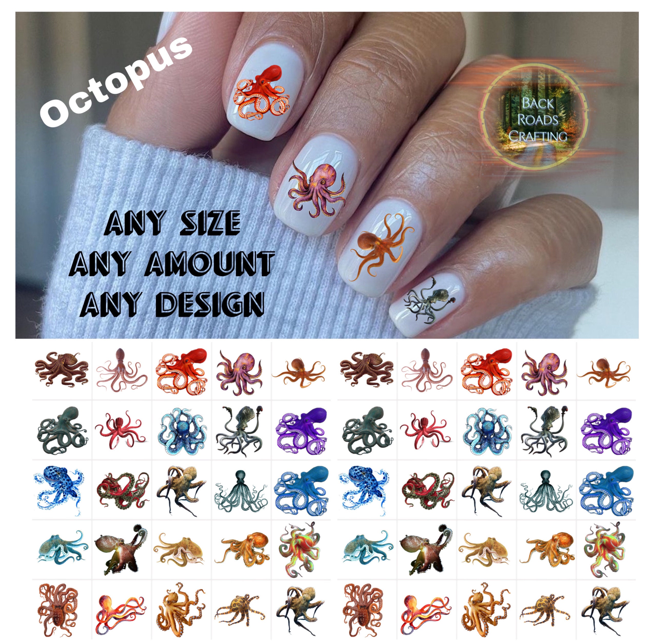 Octopus Nail Art Waterslide Decals Set of 50 + Bonus, Instructions, - Etsy