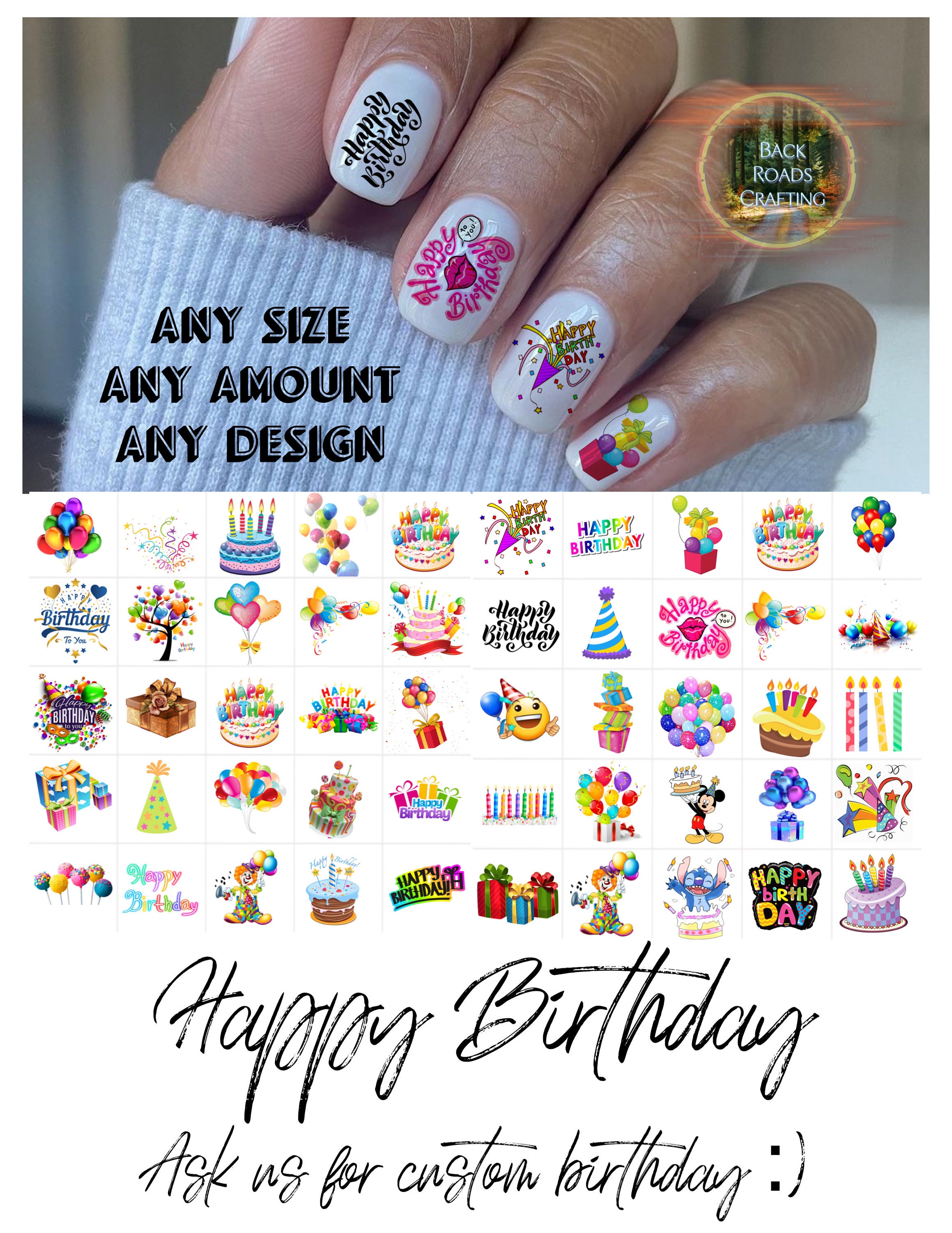 Happy Birthday Nail Art Waterslide Decal Stickers Set of 50 - Etsy