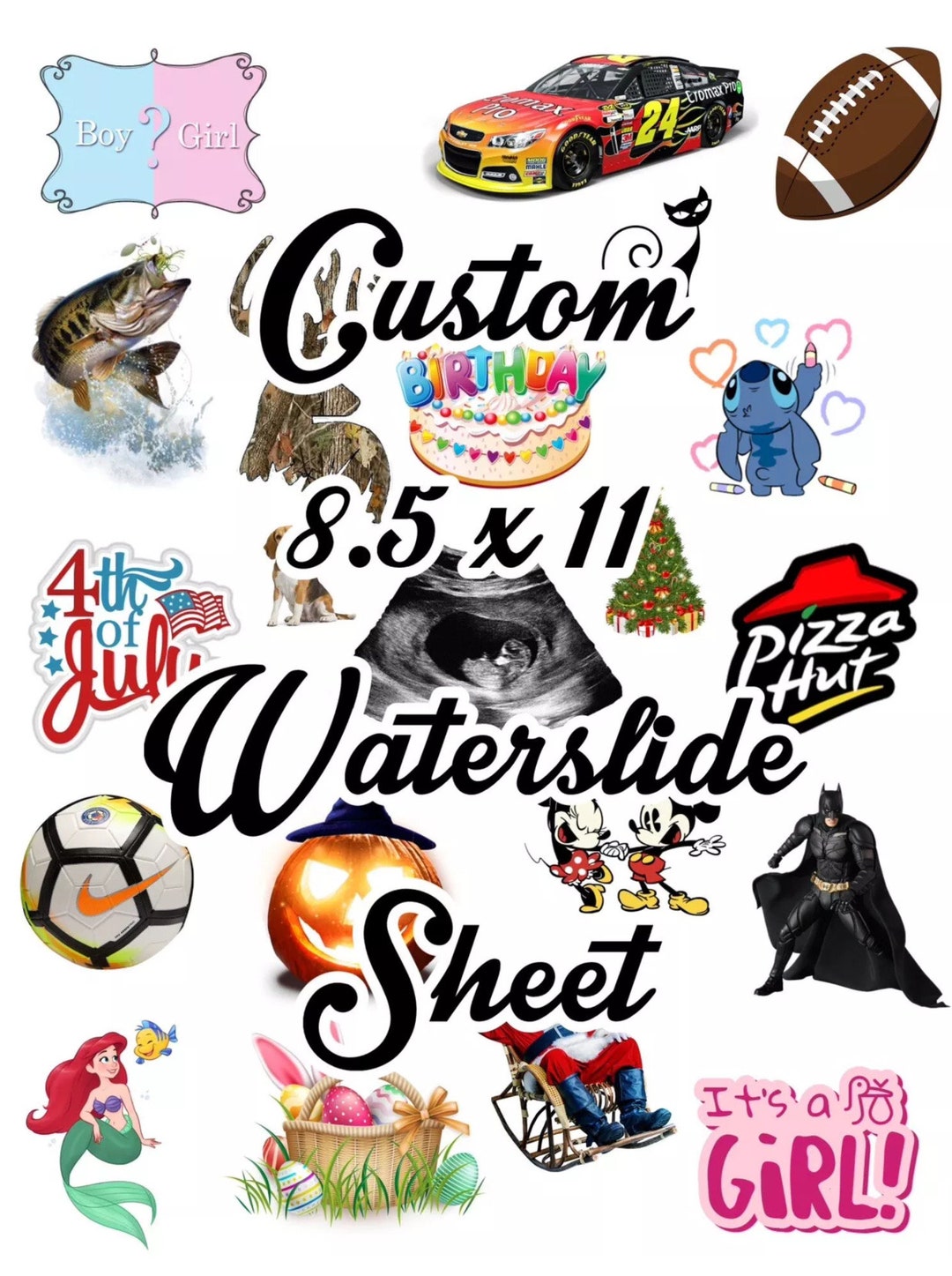 Custom Waterslide Decals 8.5 X 11 Sheet Decals All Sizes for Tumblers ...
