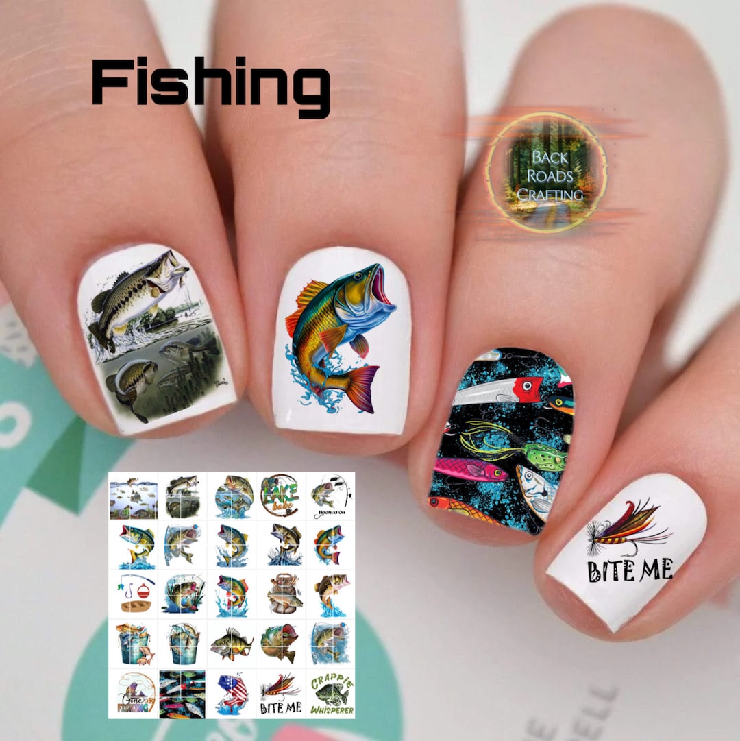 Fishing Nail Art Waterslide Decals Set of 50 + Bonus, Instructions, - Etsy