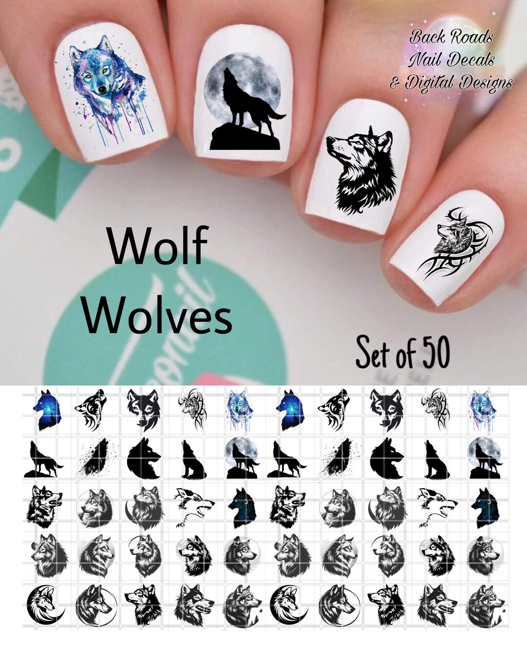 Wolf Wolves Nail Art Waterslide Decals Set of 50 + Bonus, Instructions ...