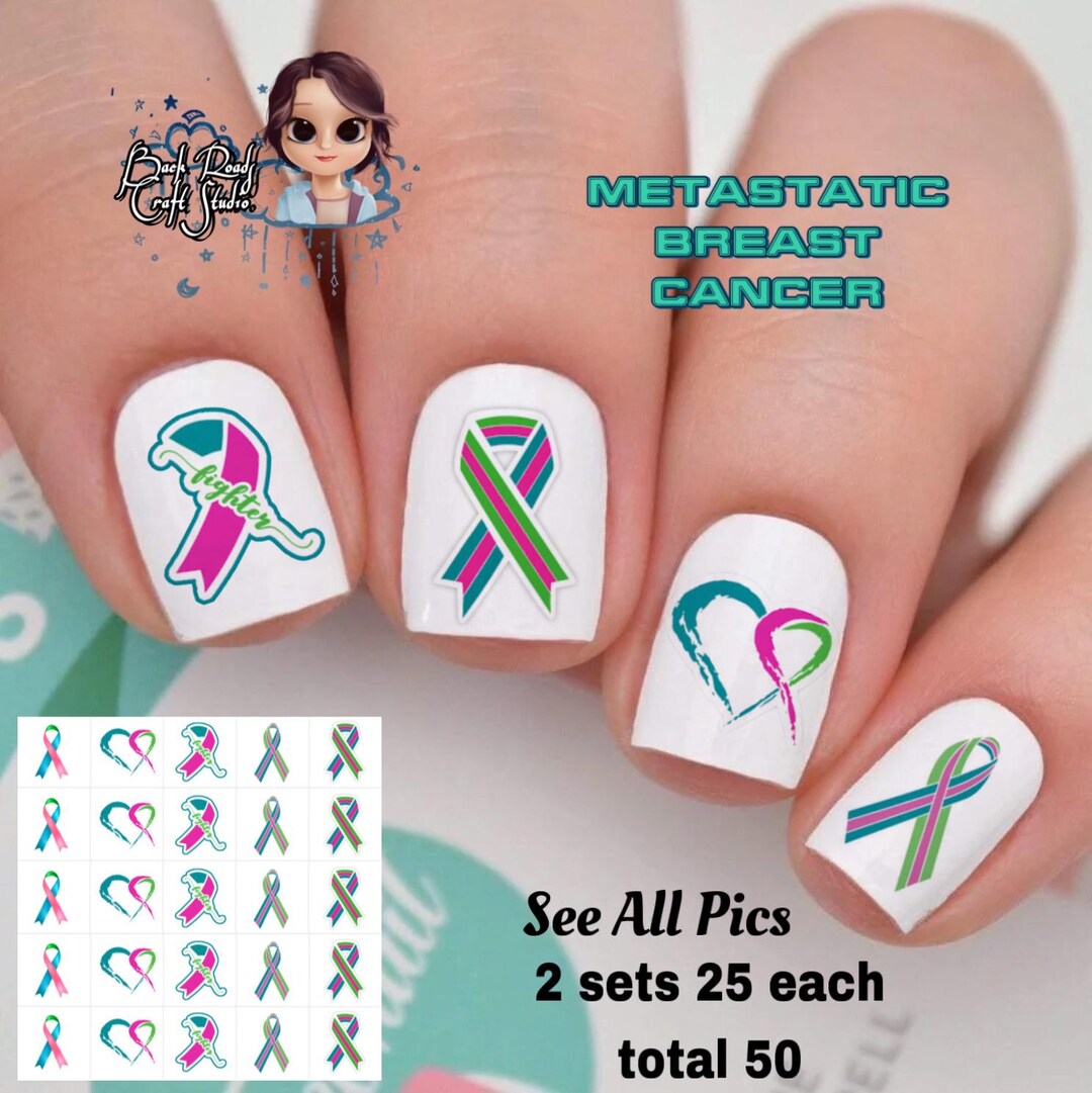 Metastatic Breast Cancer Ribbon Nail Art Waterslide Decals Set of 50 ...