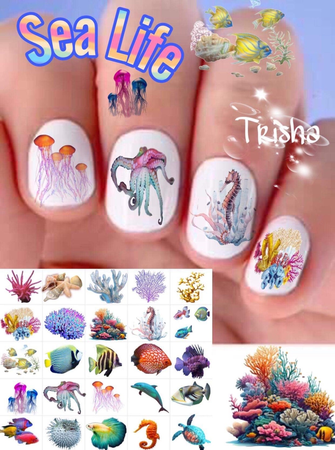 Sea Life Nail Art Waterslide Stickers Decals Set of 50 Bonus ...