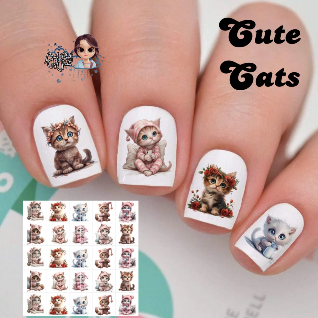 Cute Cats Kittens Nail Art Waterslide Sticker Decals Set of 50 Bonus ...