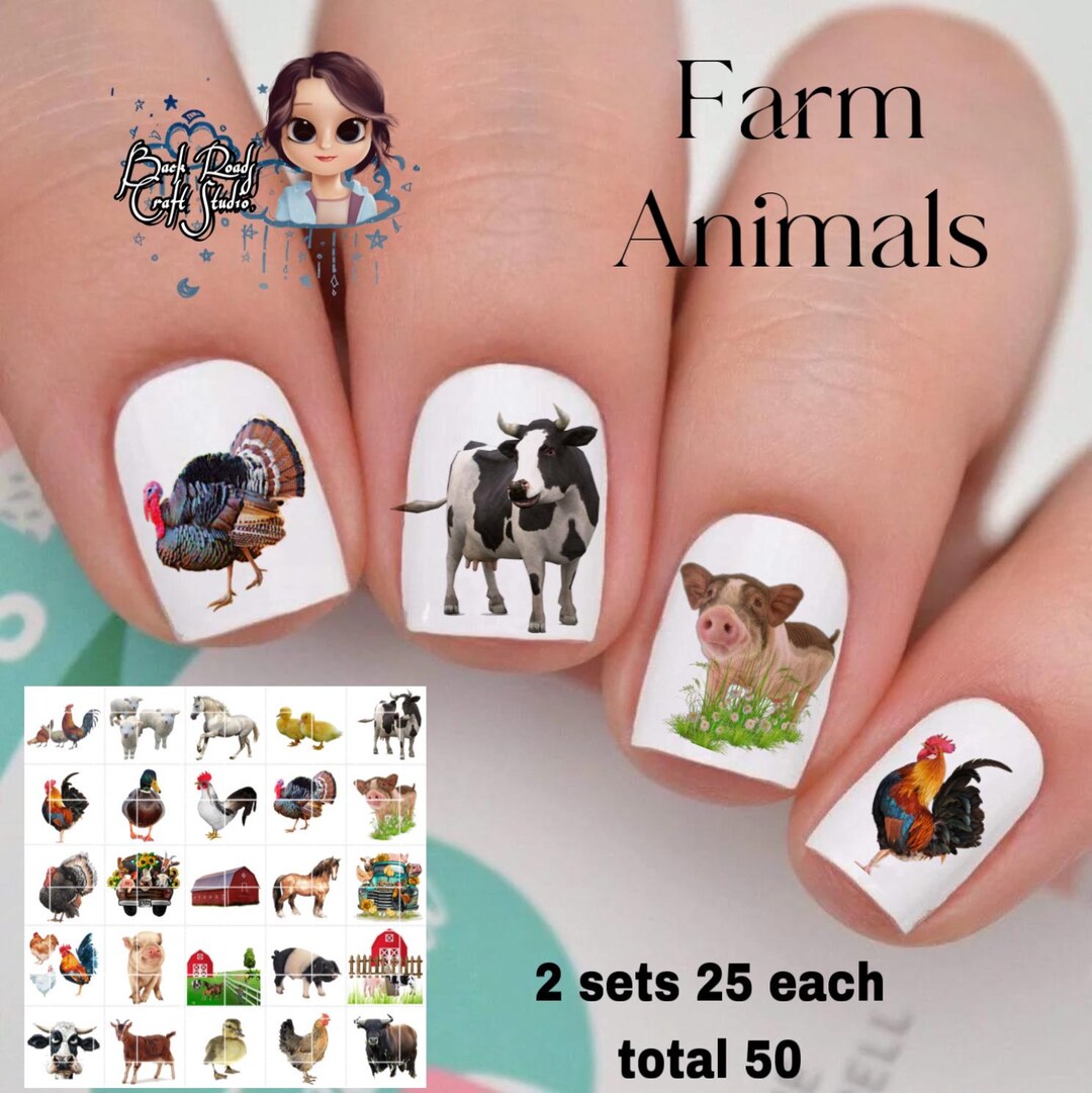 Farm Animals Nail Art Waterslide Decal Stickers Set of 50 Bonus ...
