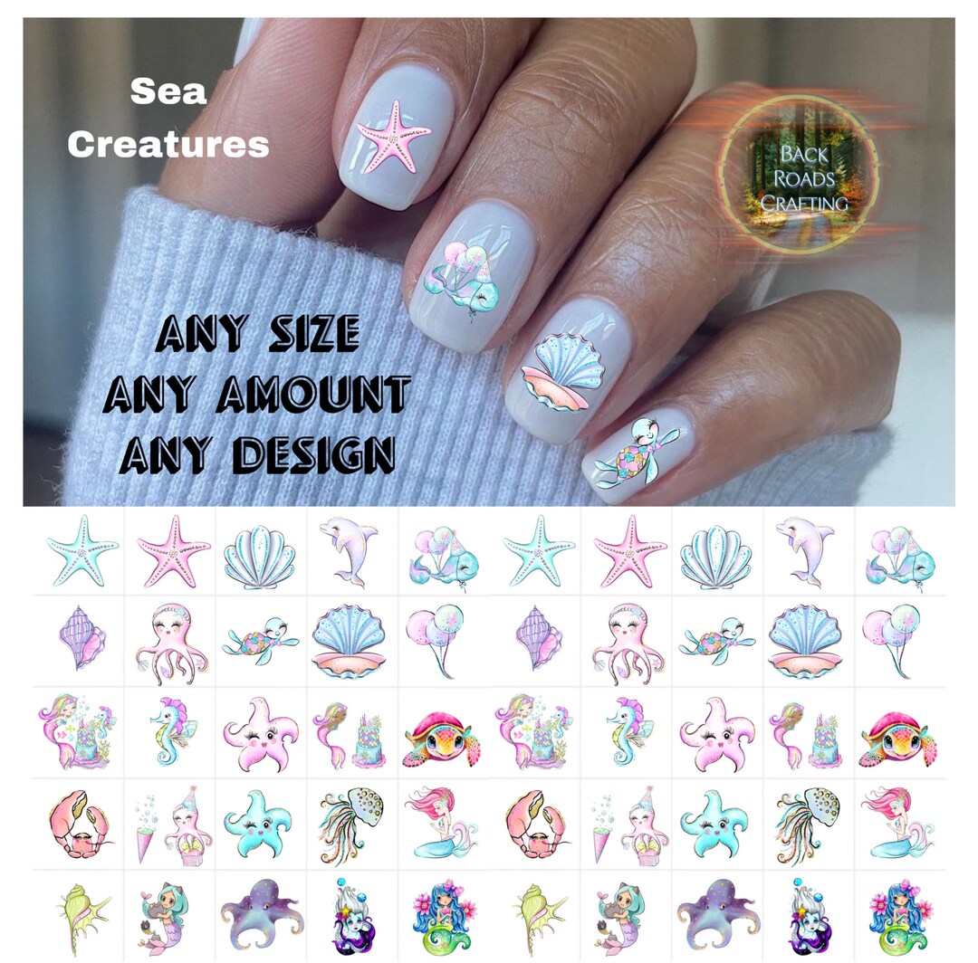 Sea Creatures Nail Art Waterslide Decals Set of 50 Bonus, Instructions ...