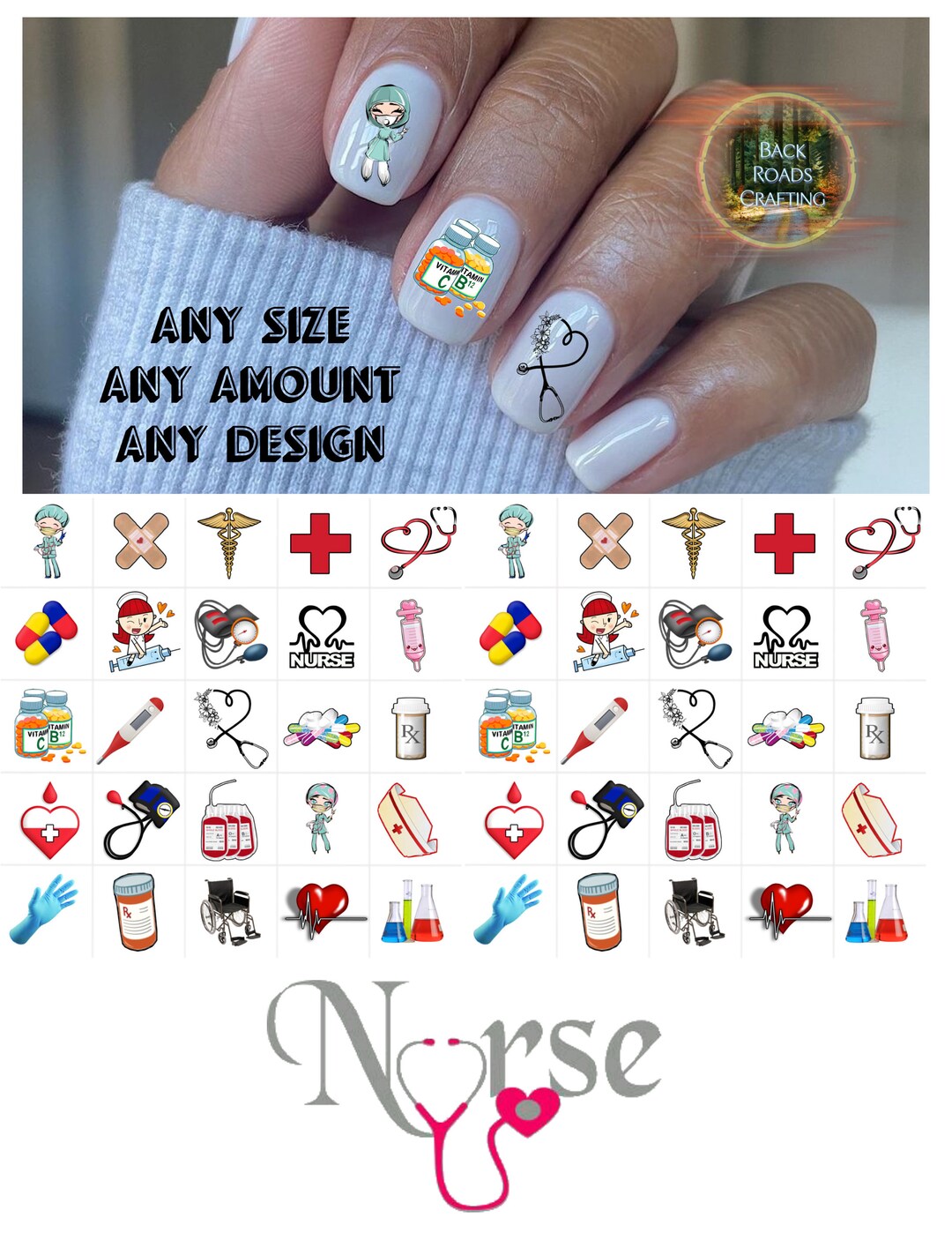 Nurse Doctor Nail Art Waterslide Decal Set of 50 + Bonus , Instructions ...