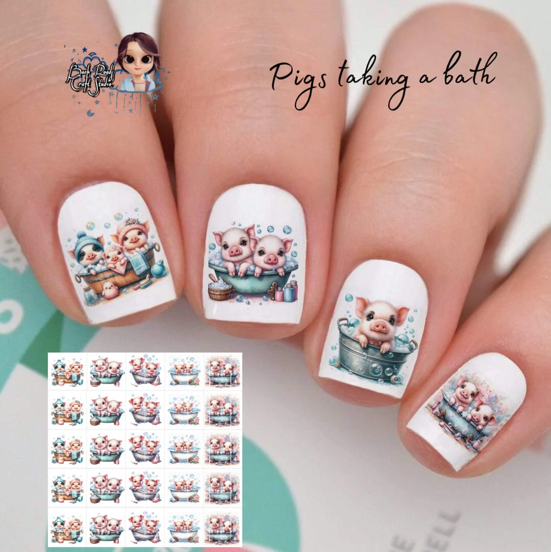 Pigs in a Bath Piglets Nail Art Waterslide Stickers Decals Set of 50 ...