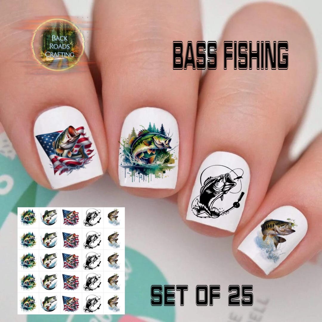 Bass Fishing Nail Art Waterslide Decal Set of 50 + Bonus ...