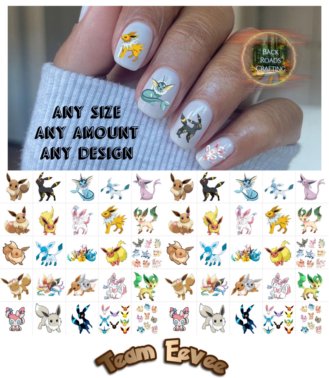 Eevee Pokémon Nail Art Decals Waterslide Stickers Set of 50 - Etsy