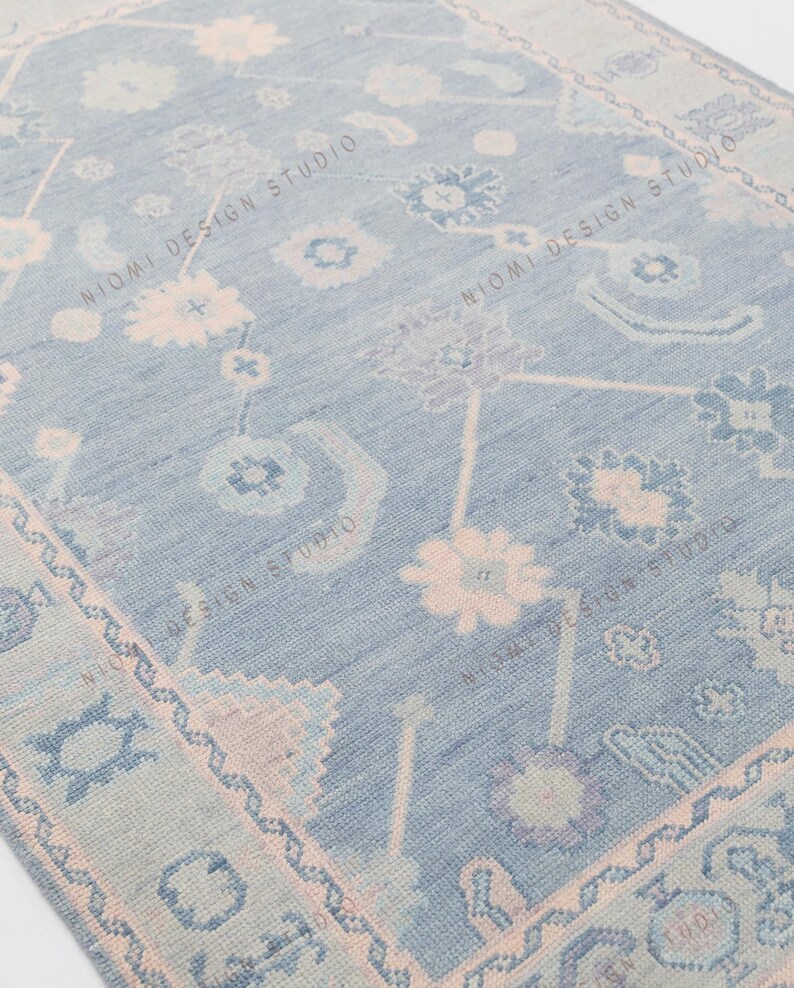 Classical Blue Modern Designer Soft Oushak Turkish Style Wool Ushak ...