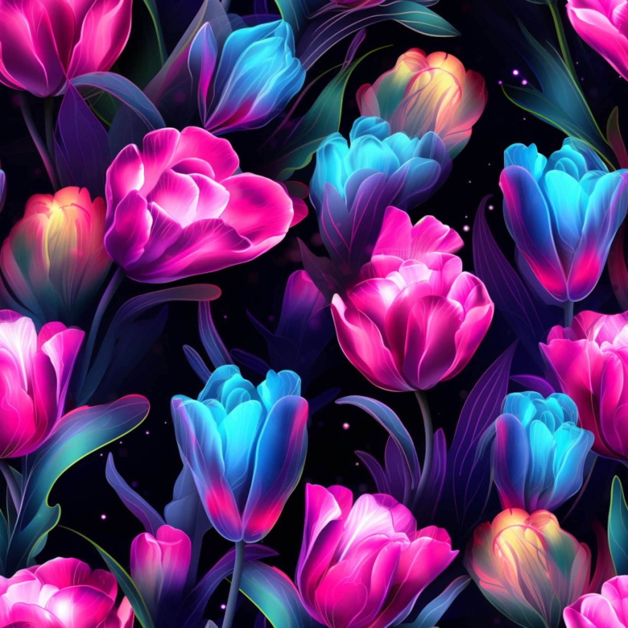 Neon Flowers Seamless Digital Paper | Digital Paper | Patterned Digital ...