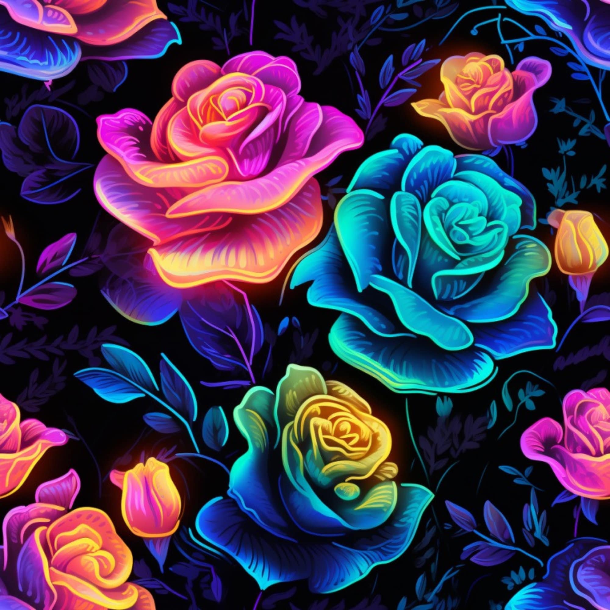 Neon Flowers Seamless Digital Paper | Digital Paper | Patterned Digital ...