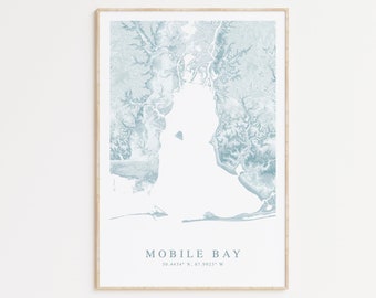 Mobile Bay Map, Alabama - Etsy