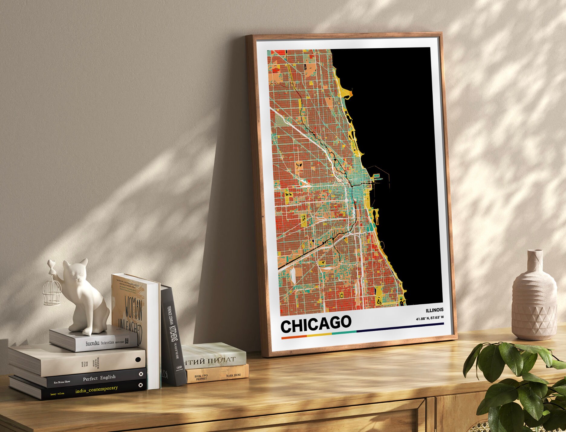 Chicago Map Print, Retro Chicago Poster, Retro Wall Decor, Chicago Wall ...