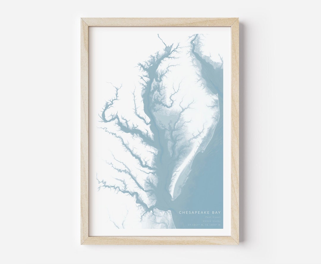 Chesapeake Bay Map Print, Chesapeake Bay Poster, Maryland Map Print, Nautical Decor Poster ...