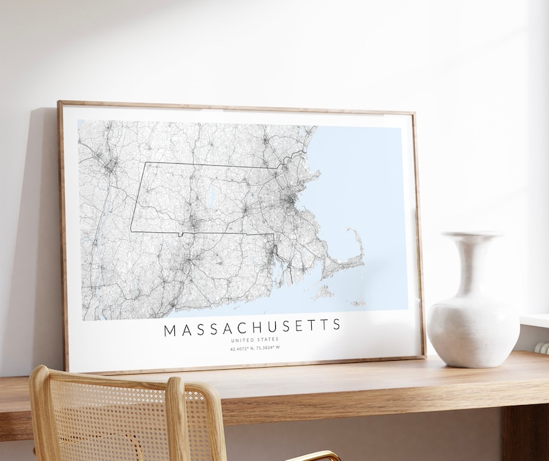 Massachusetts Map Print, Massachusetts Poster, Boston Poster ...