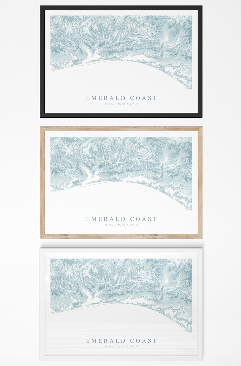 Emerald Coast Map Print, Emerald Coast Gift Map, Pensacola Poster ...
