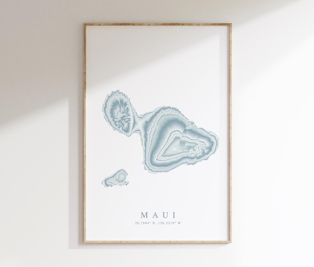 Maui Map Print, Maui Hawaii Poster, Island Wall Art, Hawaii Gift, Maui ...