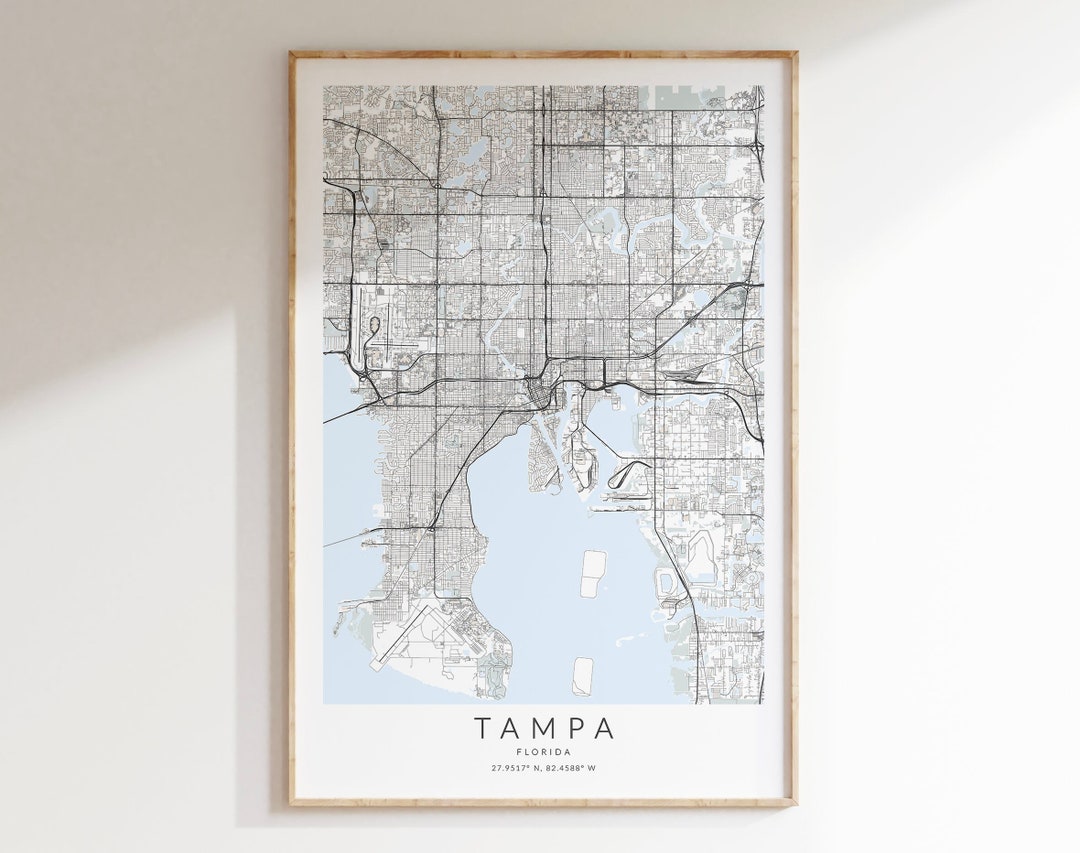 Tampa Florida Map Print, Tampa Poster, Map of Tampa, Florida Wall Art ...