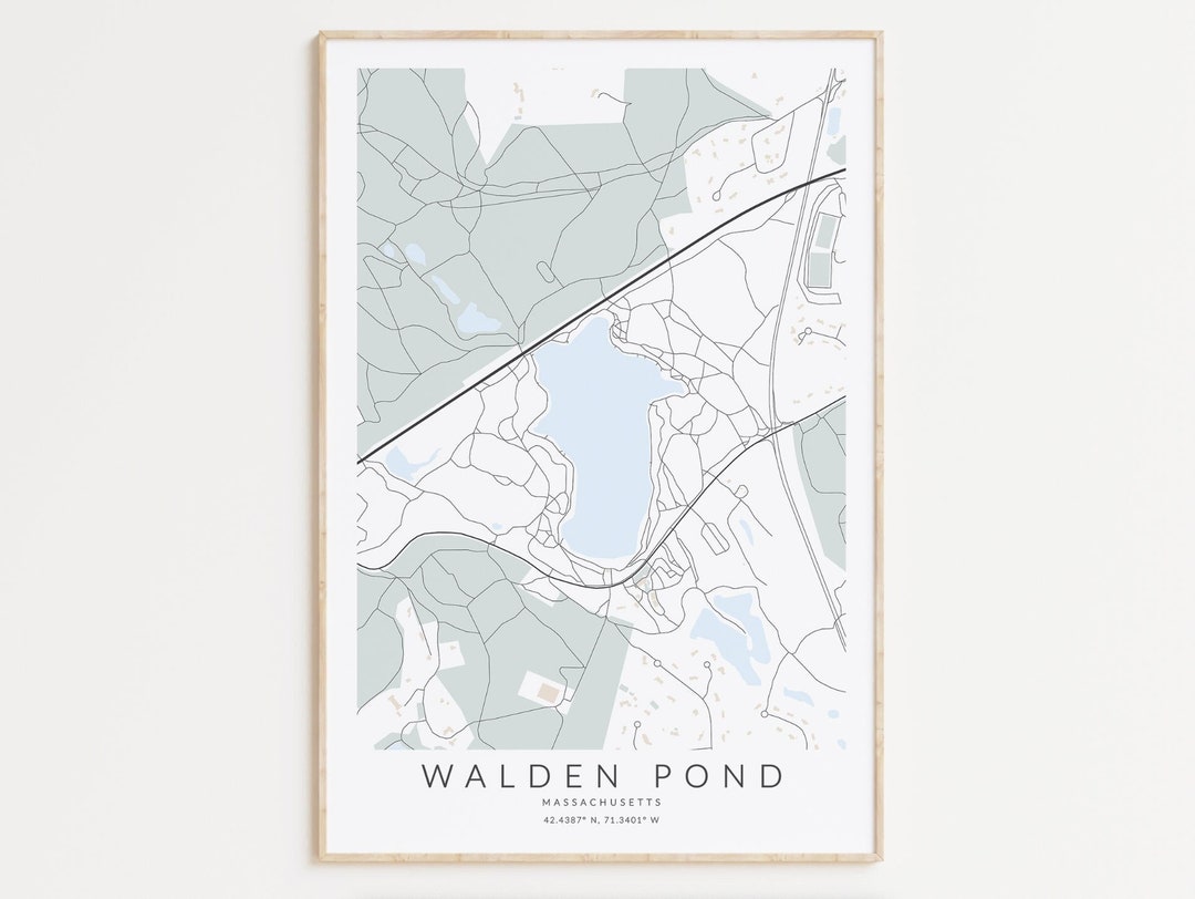 Walden Pond Map Print, Massachusetts Map Print, Henry David Thoreau, Boston Decor, Walden Pond ...