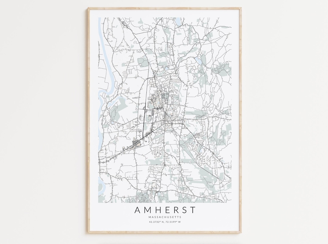 Amherst Massachusetts Map Print, Map of Amherst MA, Amherst Poster ...