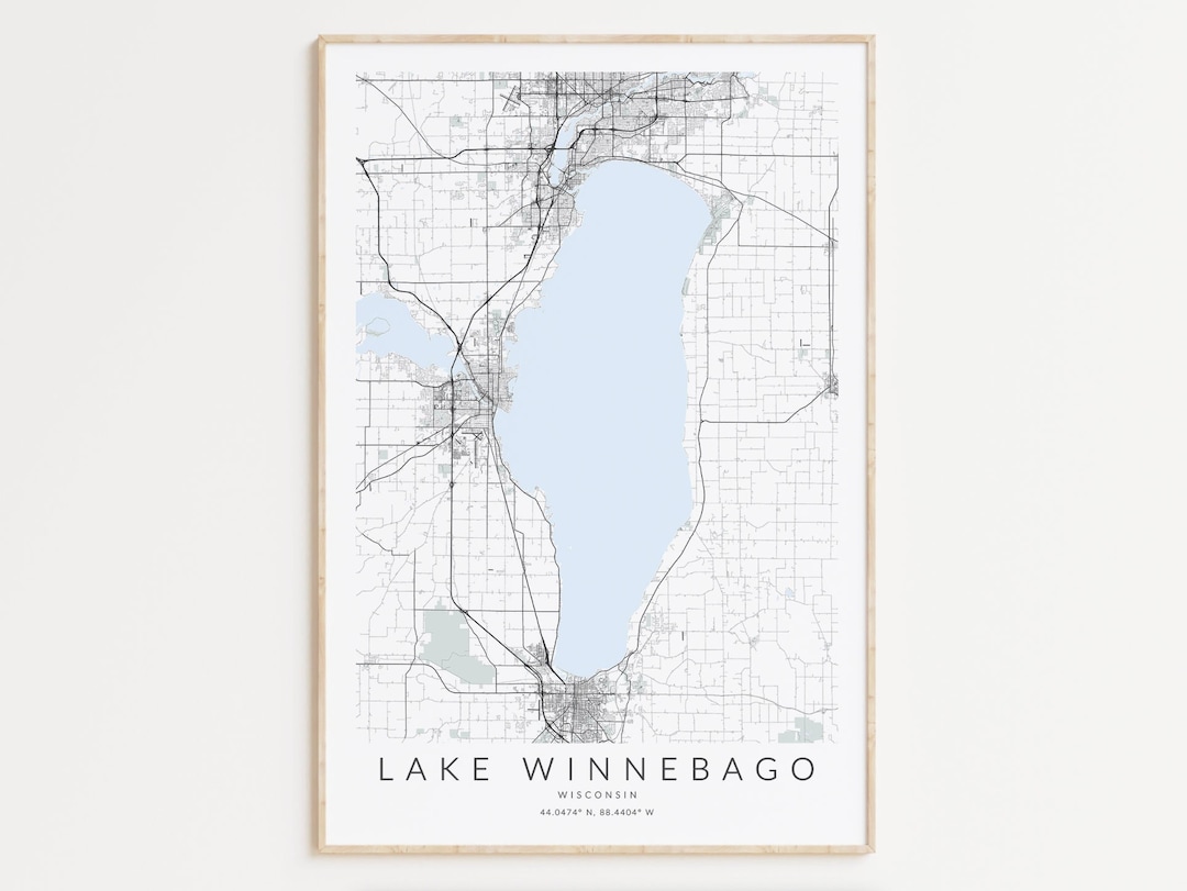 Lake Winnebago Map Print, Wisconsin Map Poster, Wisconsin Poster, Lake ...