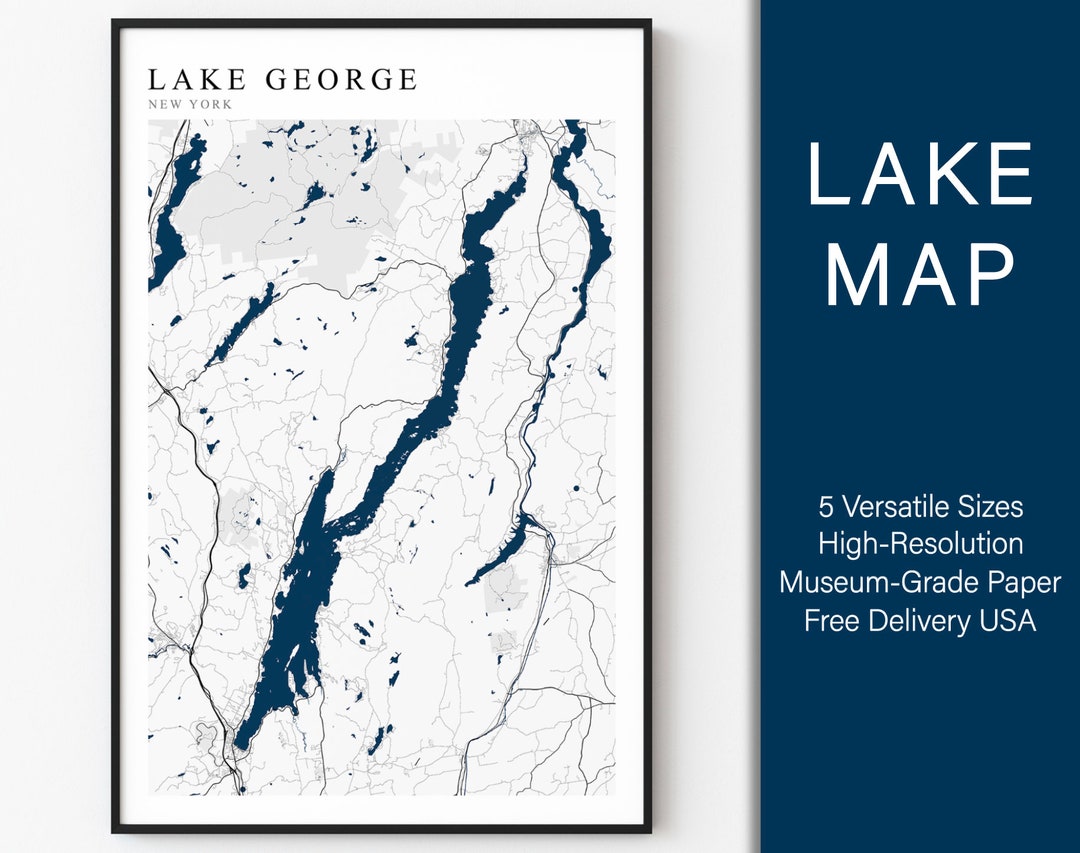 Lake George NY Map Print, New York Map Print, Lake George Decor, Lake ...