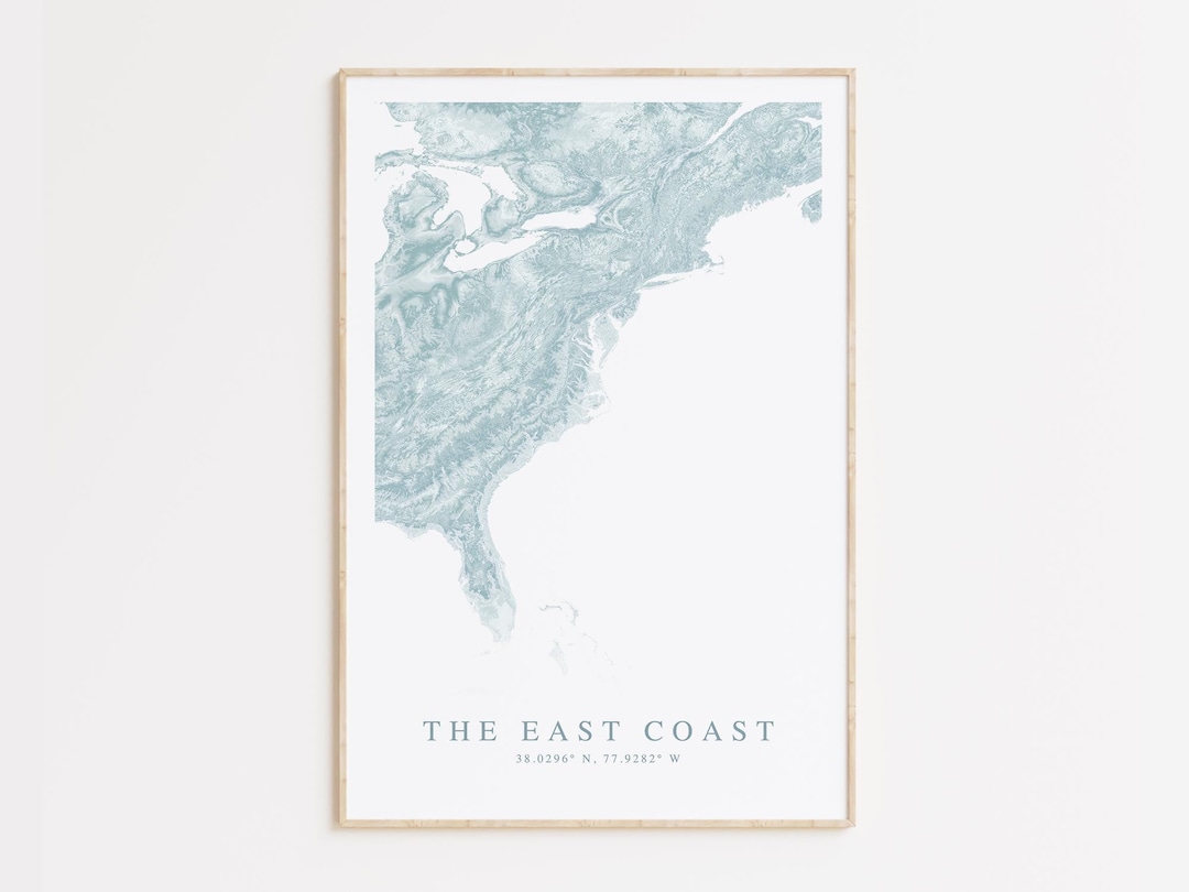 East Coast Map Print, United States Poster, Coastal Print, Blue Wall ...