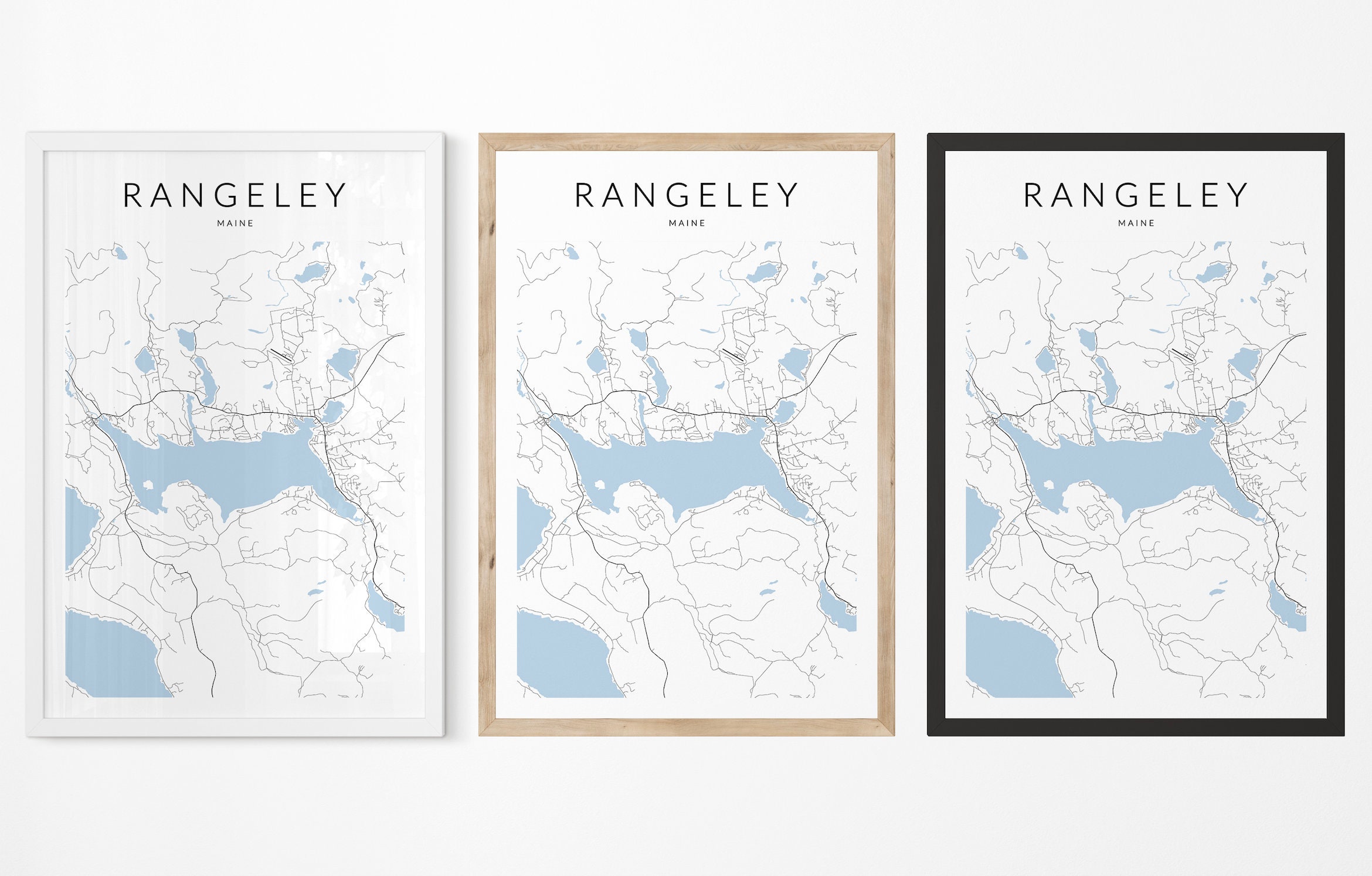 Rangeley Maine Map Print, Map of Rangeley, Rangeley Lake Maine Map ...