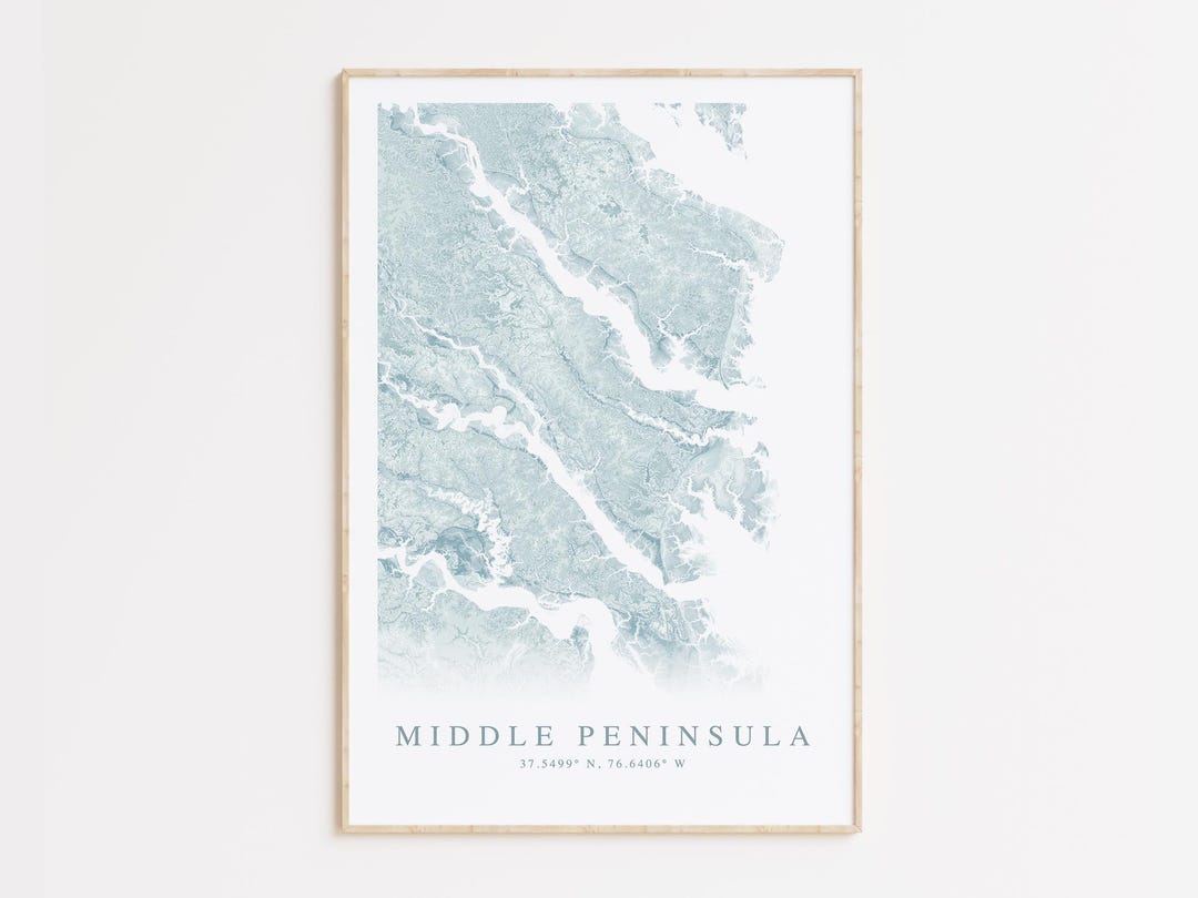 Middle Peninsula Virginia Map Print, Map of Chesapeake Bay, Potomac ...