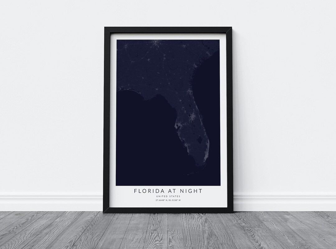 Florida at Night Print, Florida State Map Print, Florida Poster ...