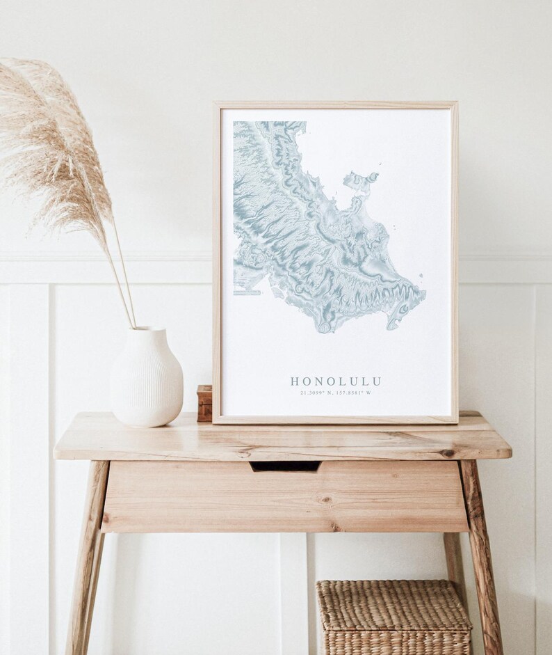Honolulu Map Print, Oahu Poster, Honolulu Wall Art, Hawaii Gift, Hawaii ...