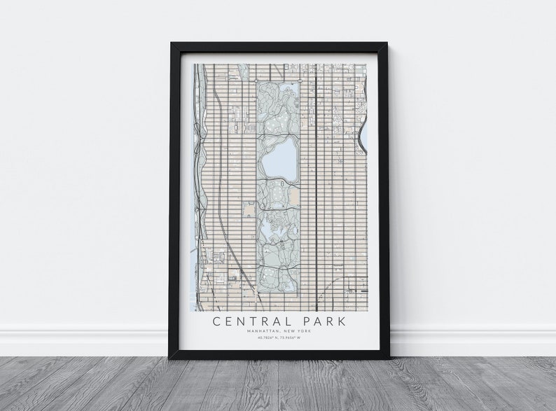 Central Park Map Print, Central Park Art, New York Map Poster ...