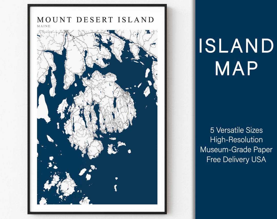 Mount Desert Island Map Poster, Bar Harbor Map Print, Maine Travel ...
