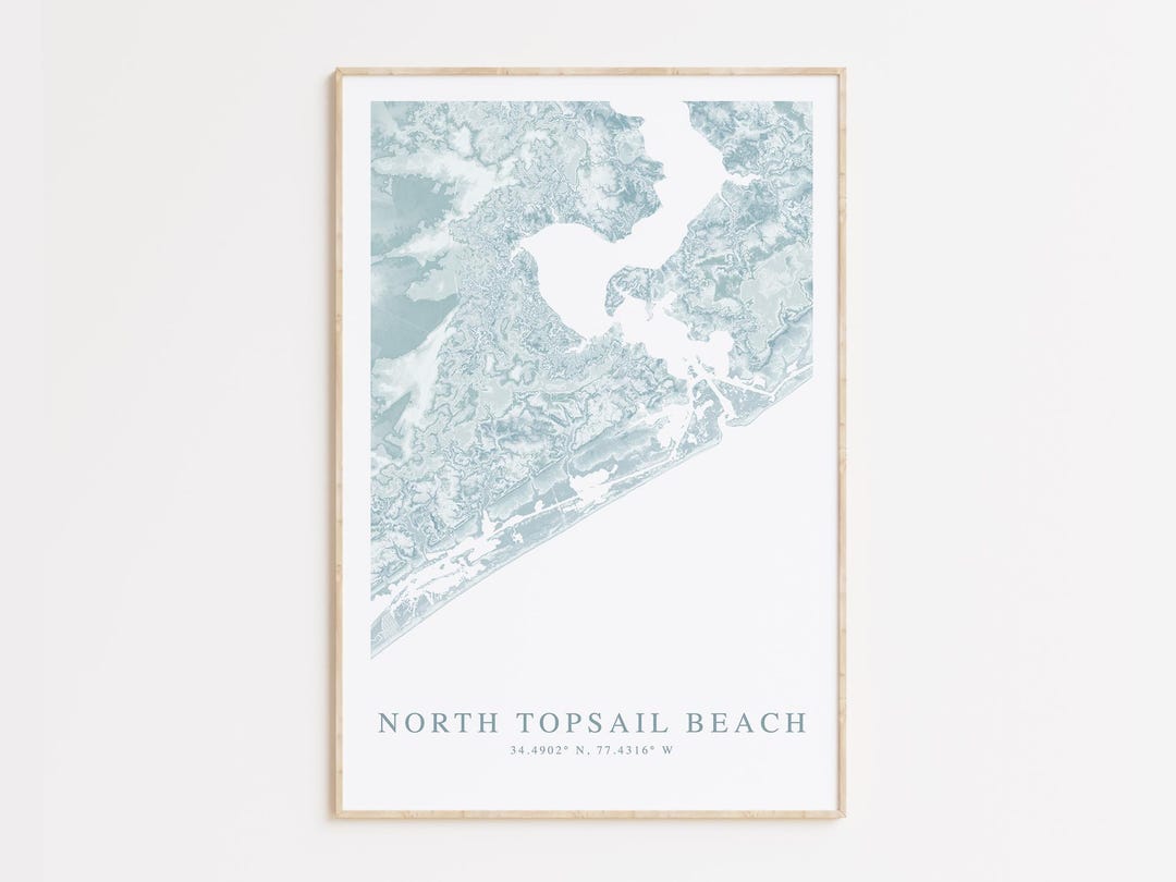 North Topsail Beach North Carolina Map Print, Map of North Topsail ...