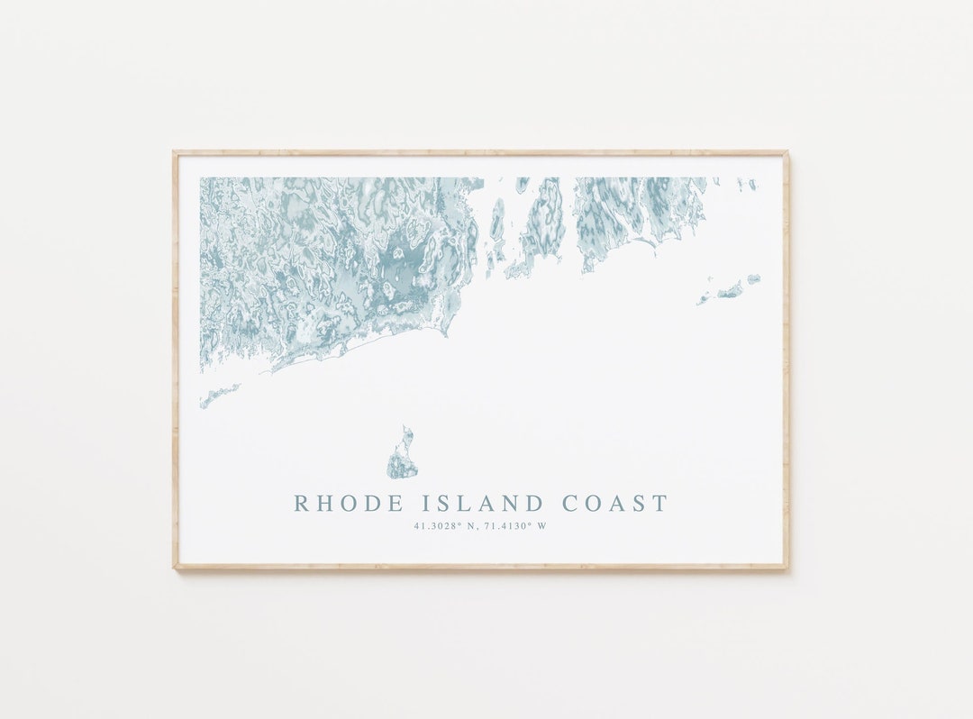 Rhode Island Coastal Map Print, Rhode Island Gift, Narragansett Bay Art ...